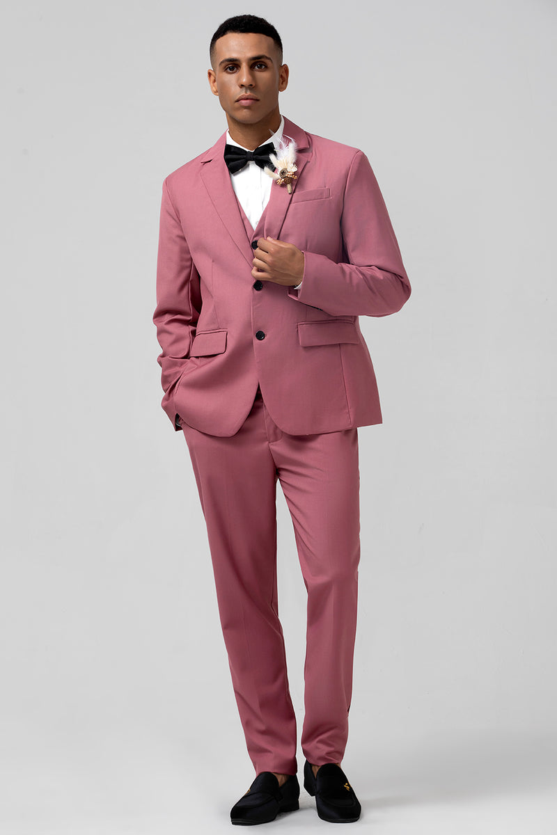 Hellymoon Men Suit Notch Lapel Coral Single Breasted 3 Pieces Formal ...