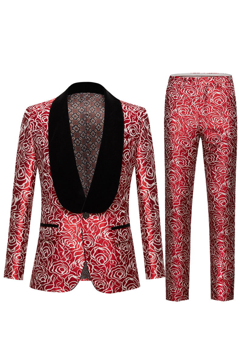 Hellymoon Men Suits Shawl Lapel Red Rose 2 Piece One Button Men's Prom ...
