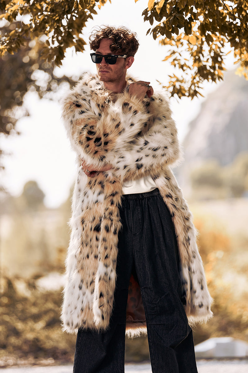 Hellymoon Men White Leopard Print Coat Jacket Plush Thick Men's Winter ...