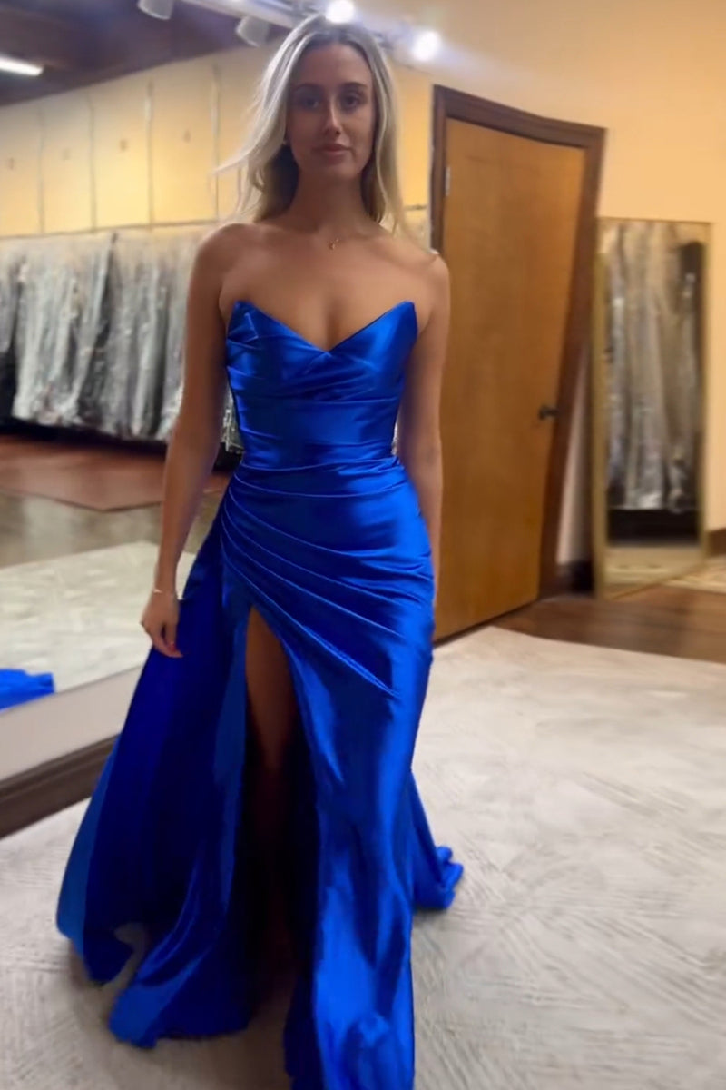 Hellymoon Women Royal Blue V Neck Prom Dress Mermaid Ruched Long Formal ...