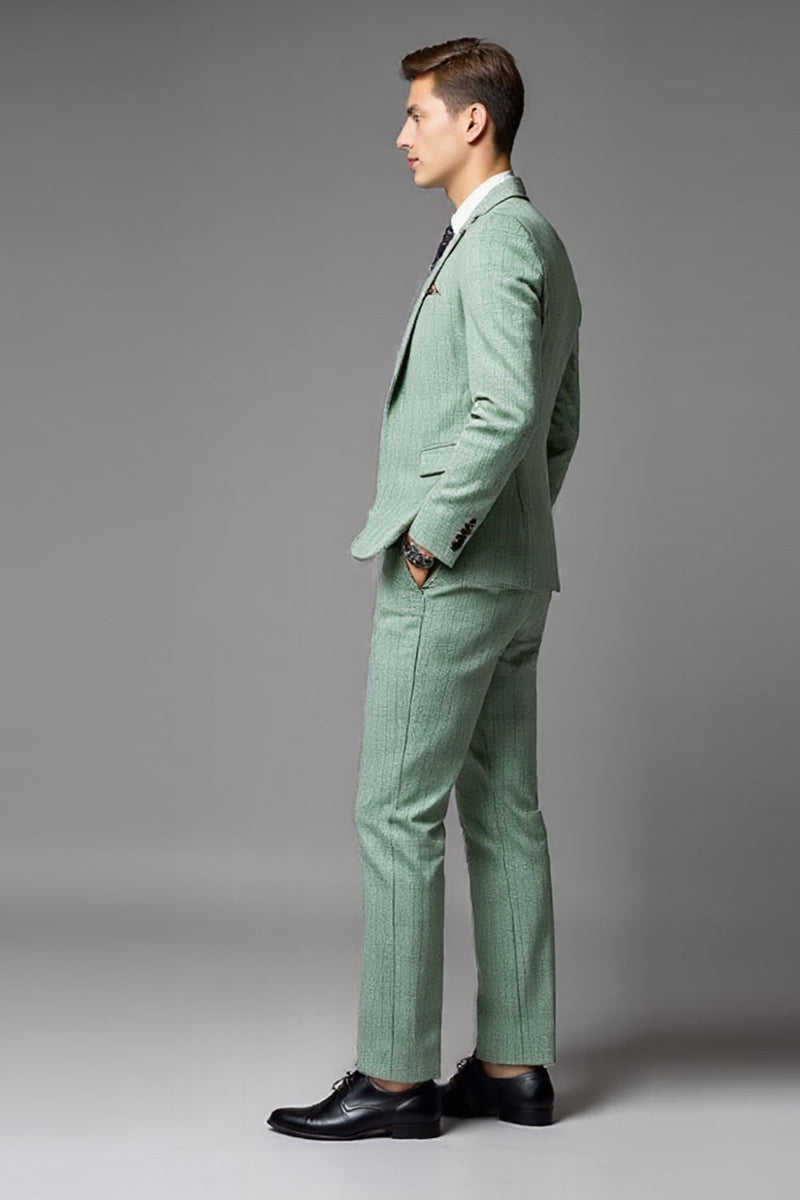 Hellymoon Men Light Green Men's Suit Slim Fit Textured One Button ...
