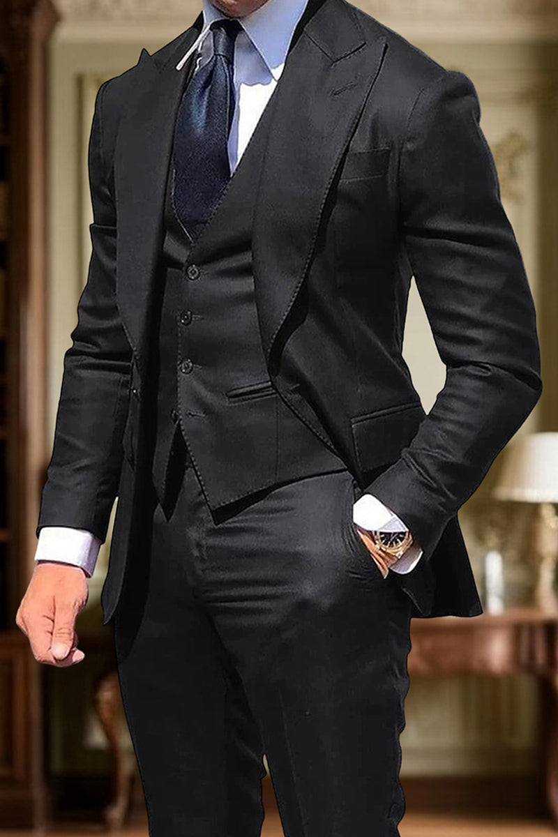Hellymoon Men's Black Prom Suits Peaked Lapel Silm Fit 3 Pieces Single ...
