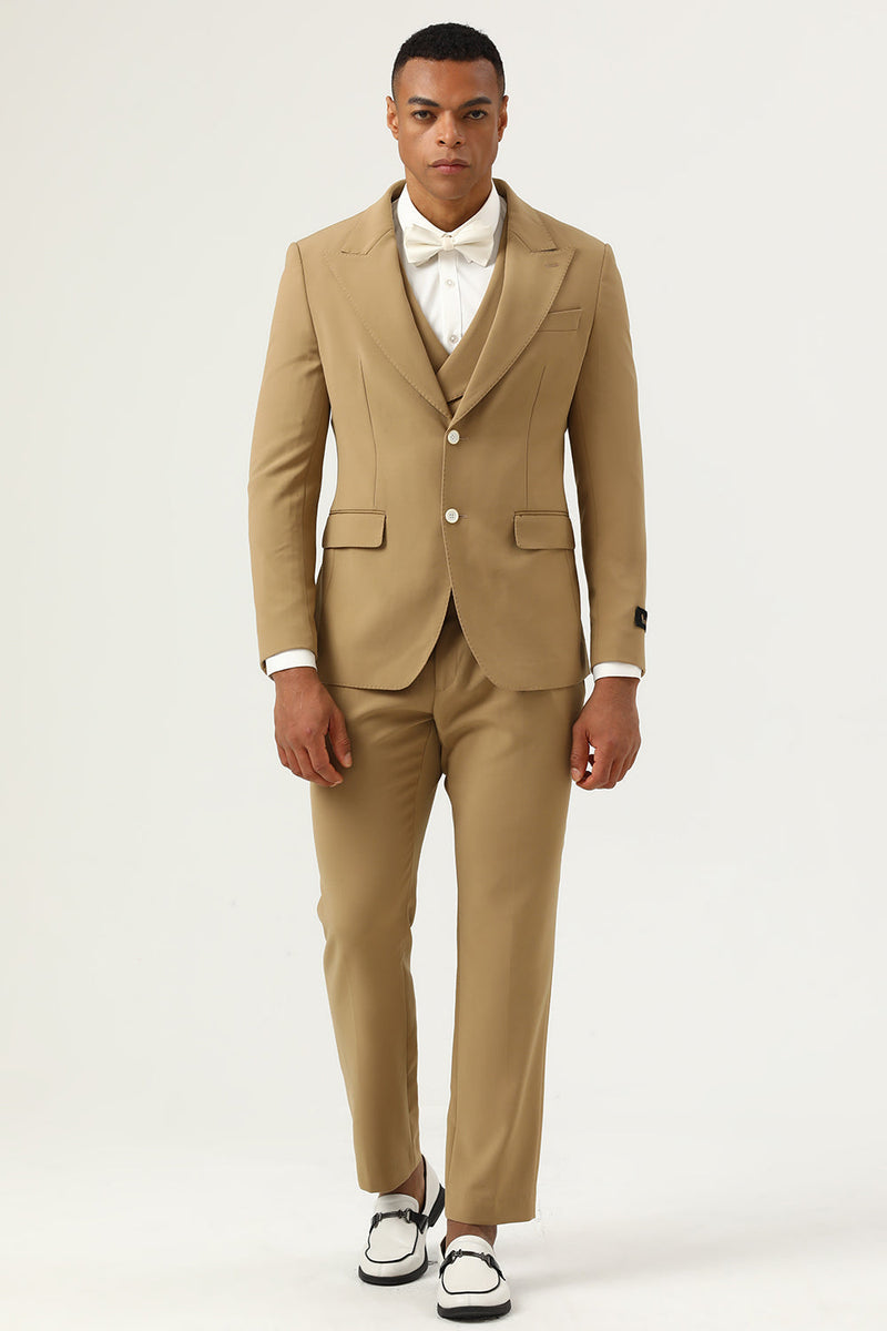 Hellymoon Men Brown Single Prom Suits Breasted Peak Lapel 3 Piece Men's ...
