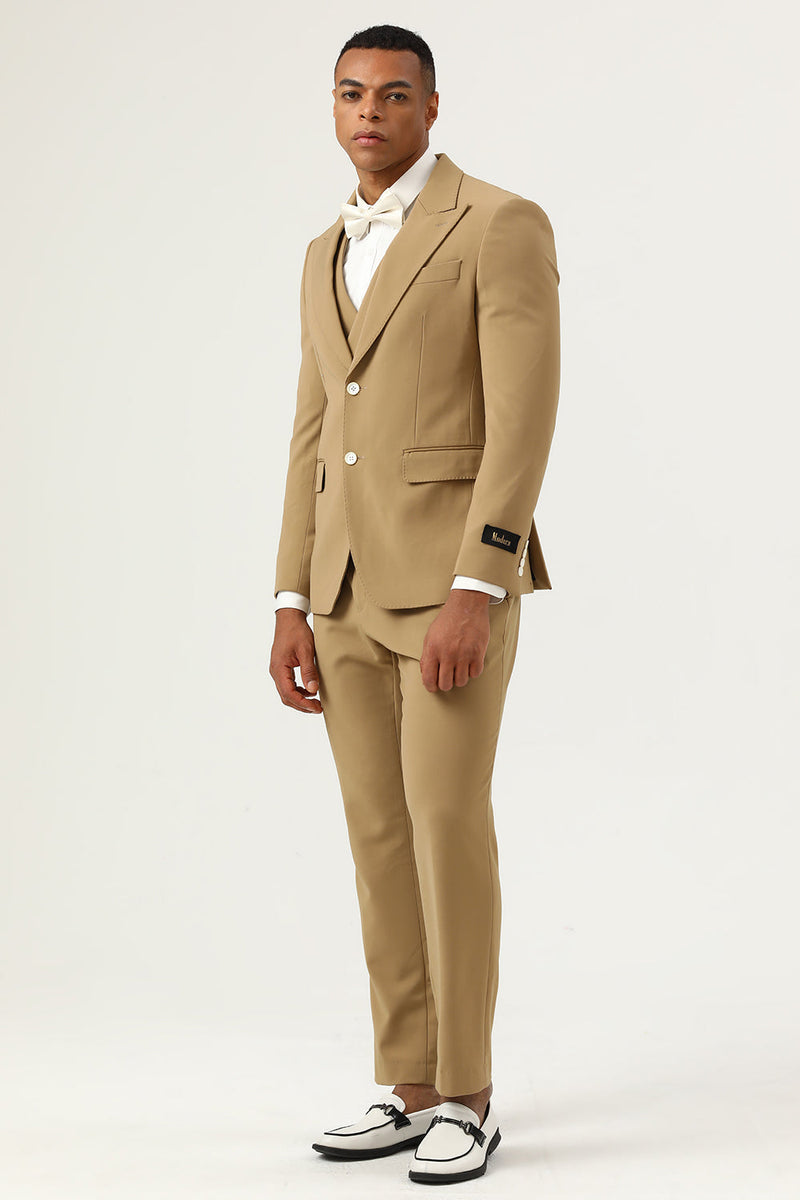Hellymoon Men Brown Single Prom Suits Breasted Peak Lapel 3 Piece Men's ...
