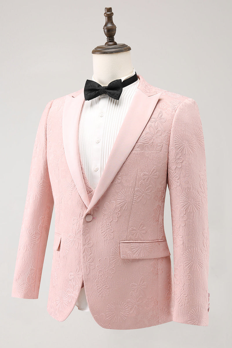 Hellymoon Men Light Pink 3 Piece Men's Prom Suits Peak Lapel Jacquard ...