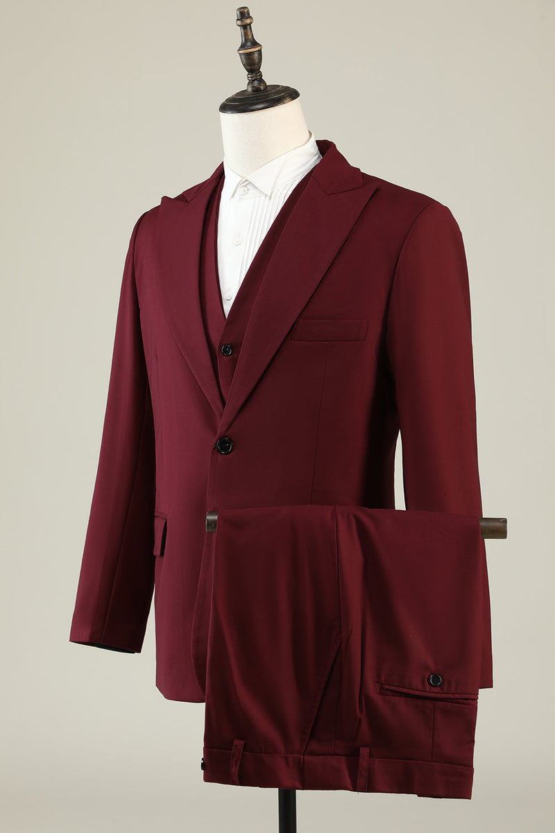 Hellymoon Burgundy Prom Tuxedo Peak Lapel Single Breasted 3 Piece Men's ...