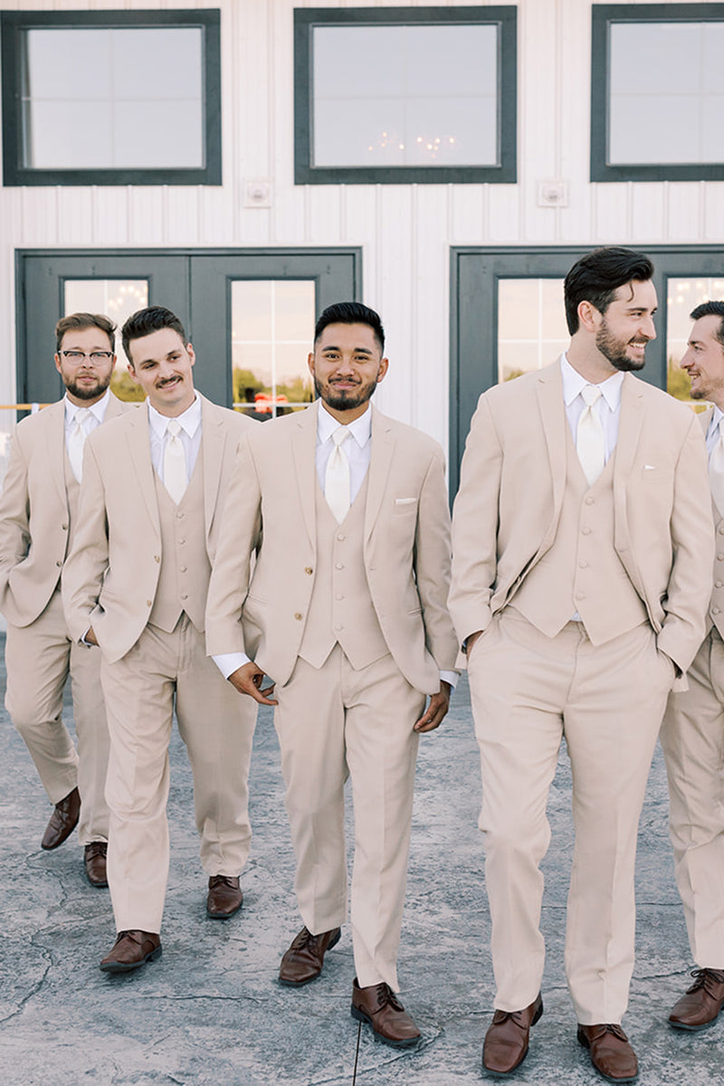 Hellymoon Men Suits Ivory Notched Lapel Single Breasted 3 Piece Wedding ...