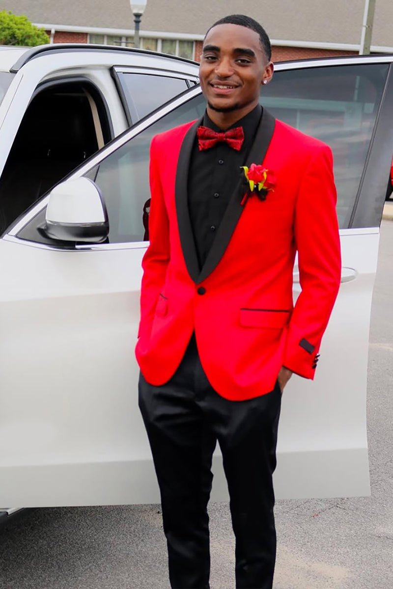Hellymoon Men's Red Prom Suits Shawl Lapel One Button Slim Fit 2 Pieces ...
