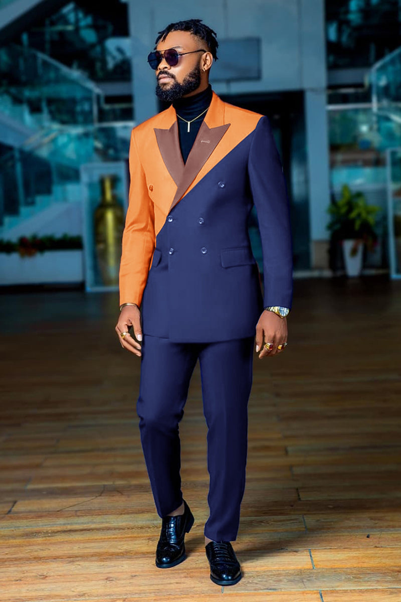 Hellymoon Men's Yellow Blue Prom Suits 2 Pieces Double Breasted Slim ...