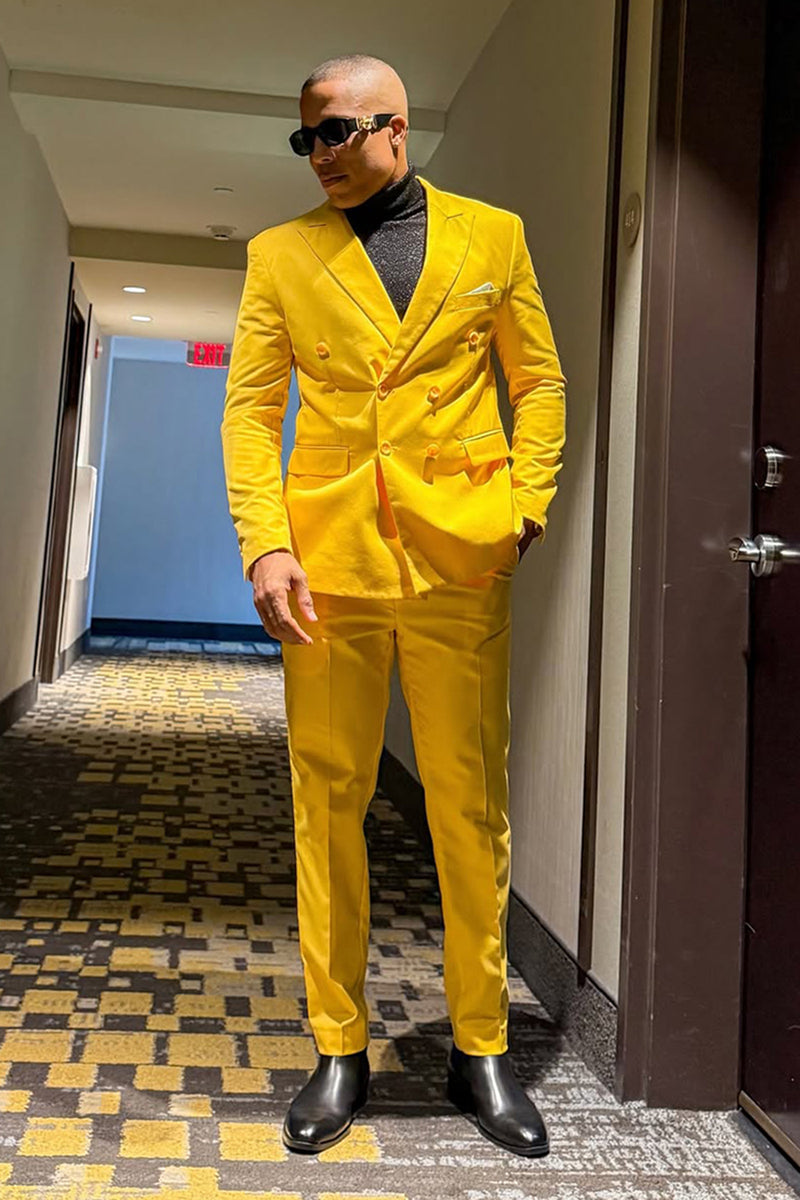 Hellymoon Men's Yellow Prom Suits 2 Pieces Peaked Lapel Double Breasted ...