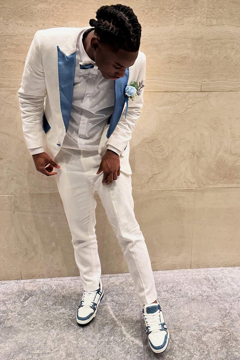 Hellymoon Men's White Prom Suits Single Buckle Peaked Lapel 2 Pieces ...