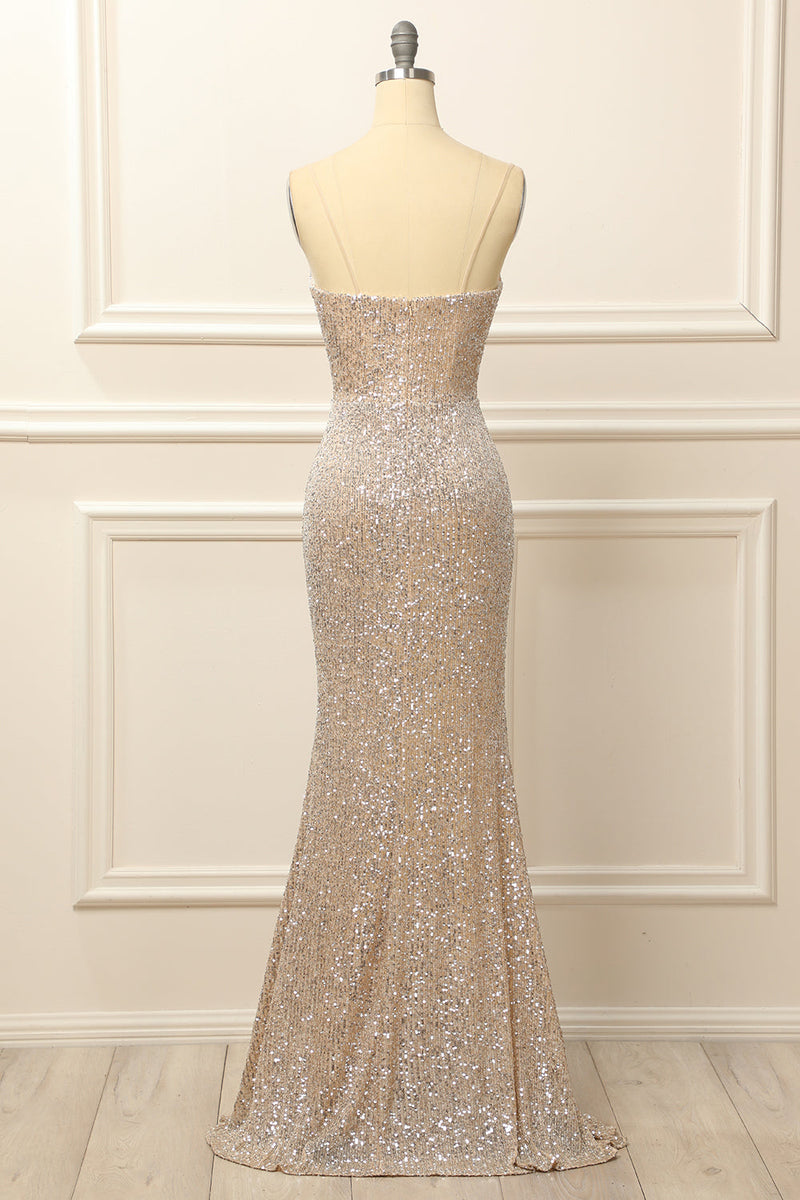 Hellymoon Women Sparkly Prom Dress Silver Sheath Spaghetti Straps ...