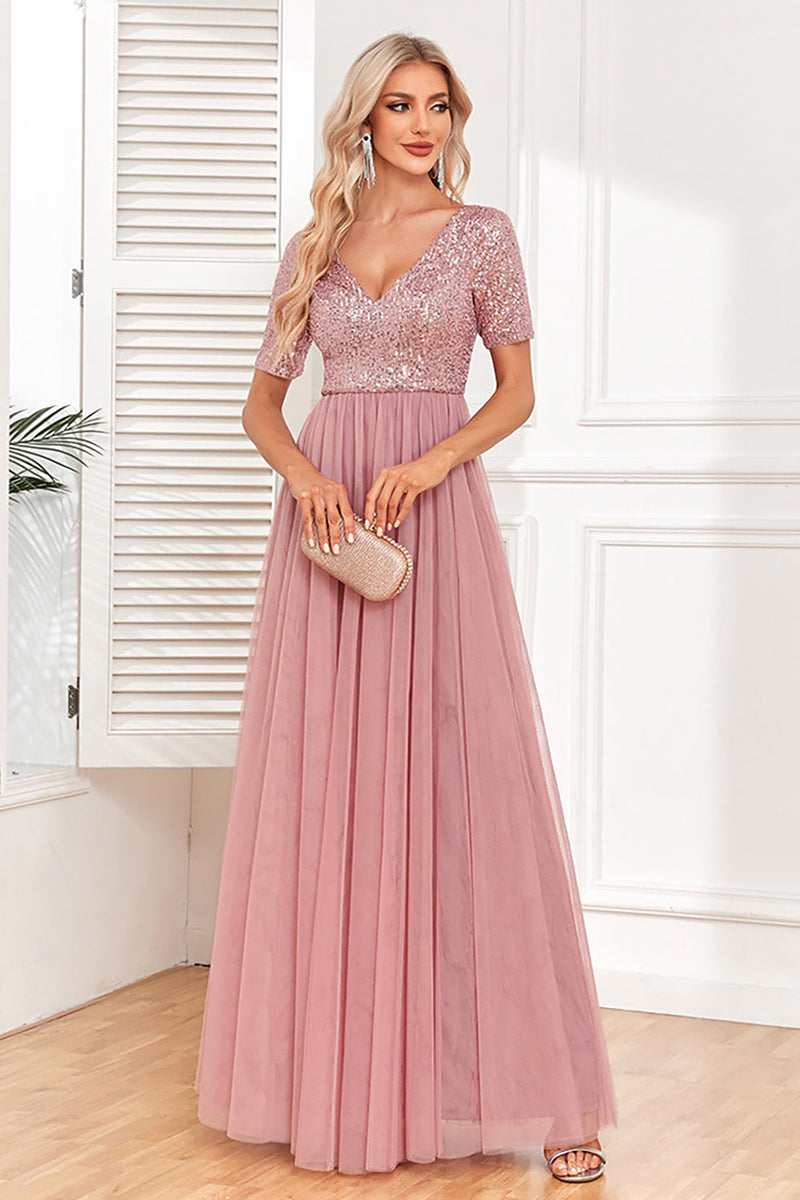 Hellymoon Women Dusty Rose A-Line V Neck Tulle Prom Dress with Short ...