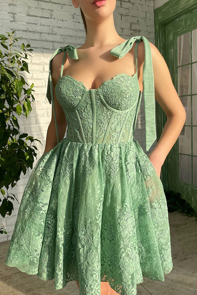 Hellymoon Women Green Sweetheart Party Dress with Appliques A-Line ...