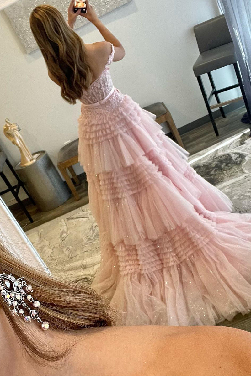Hellymoon Women Off the Shoulder Princess Prom Dress with Beading Pink ...